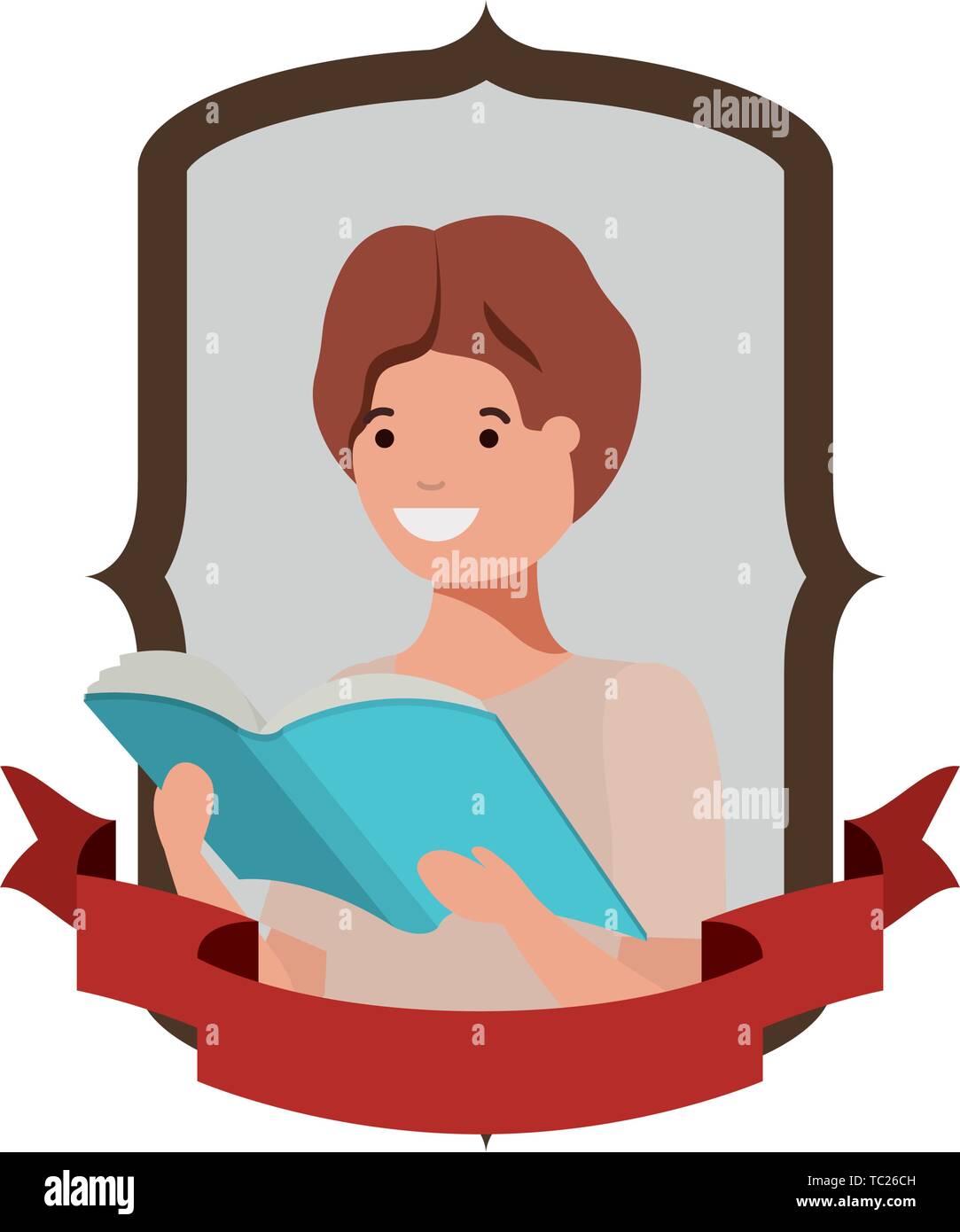 frame with student boy and reading book Stock Vector Image & Art - Alamy