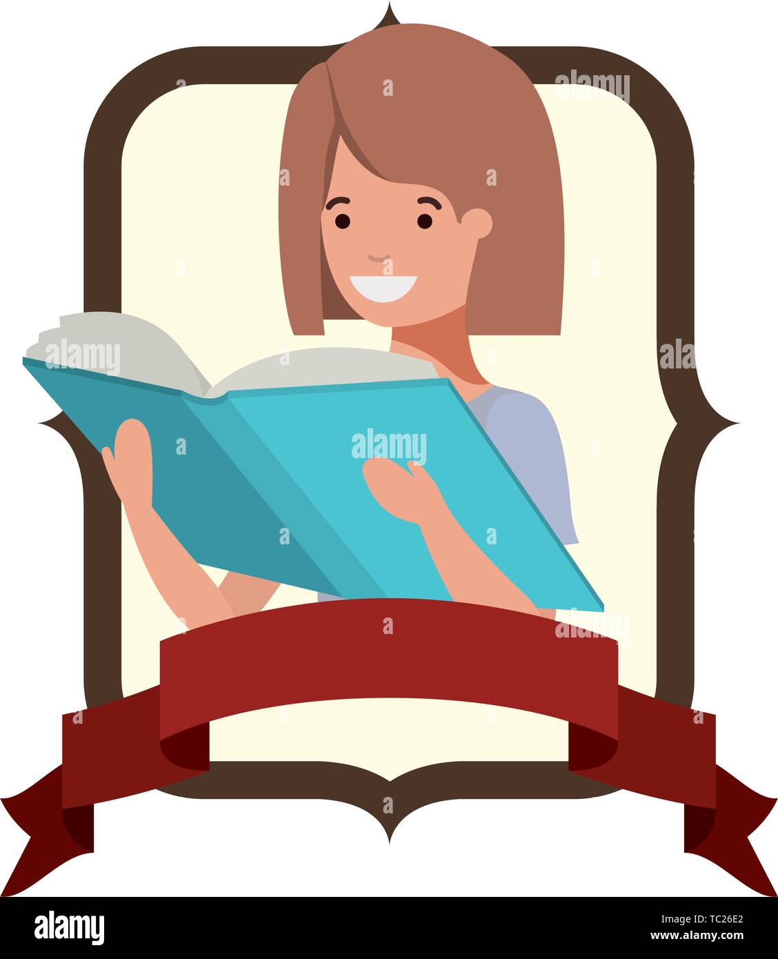 frame with student girl and reading book Stock Vector Image & Art - Alamy