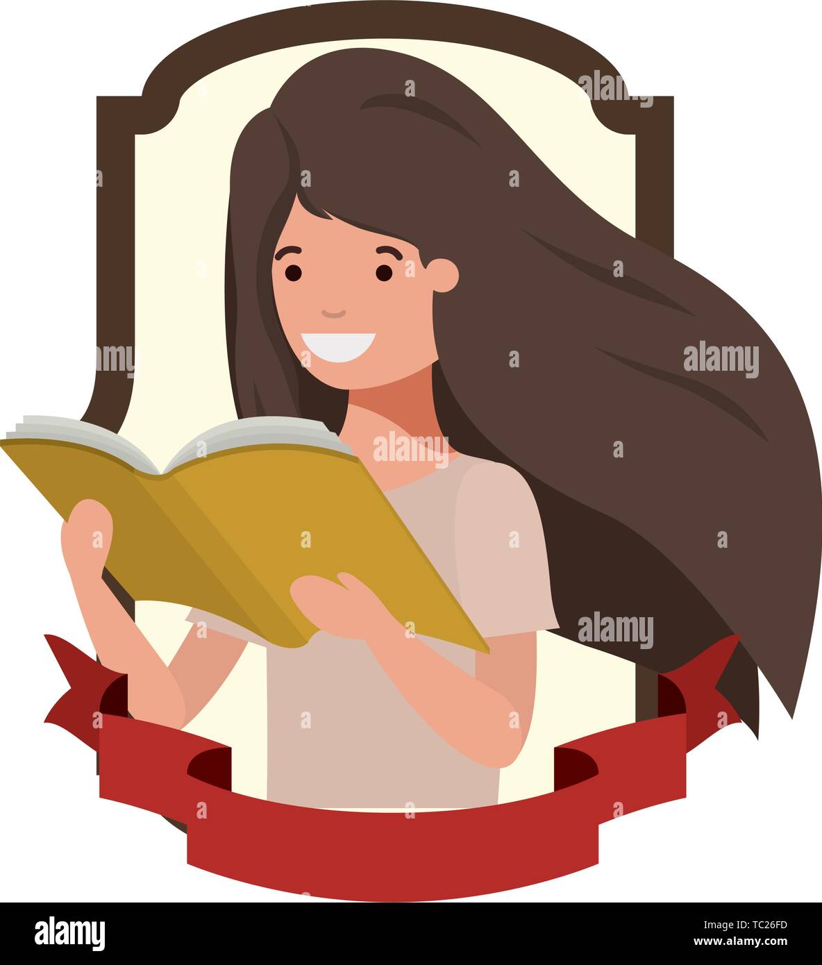 frame with student girl and reading book Stock Vector Image & Art - Alamy