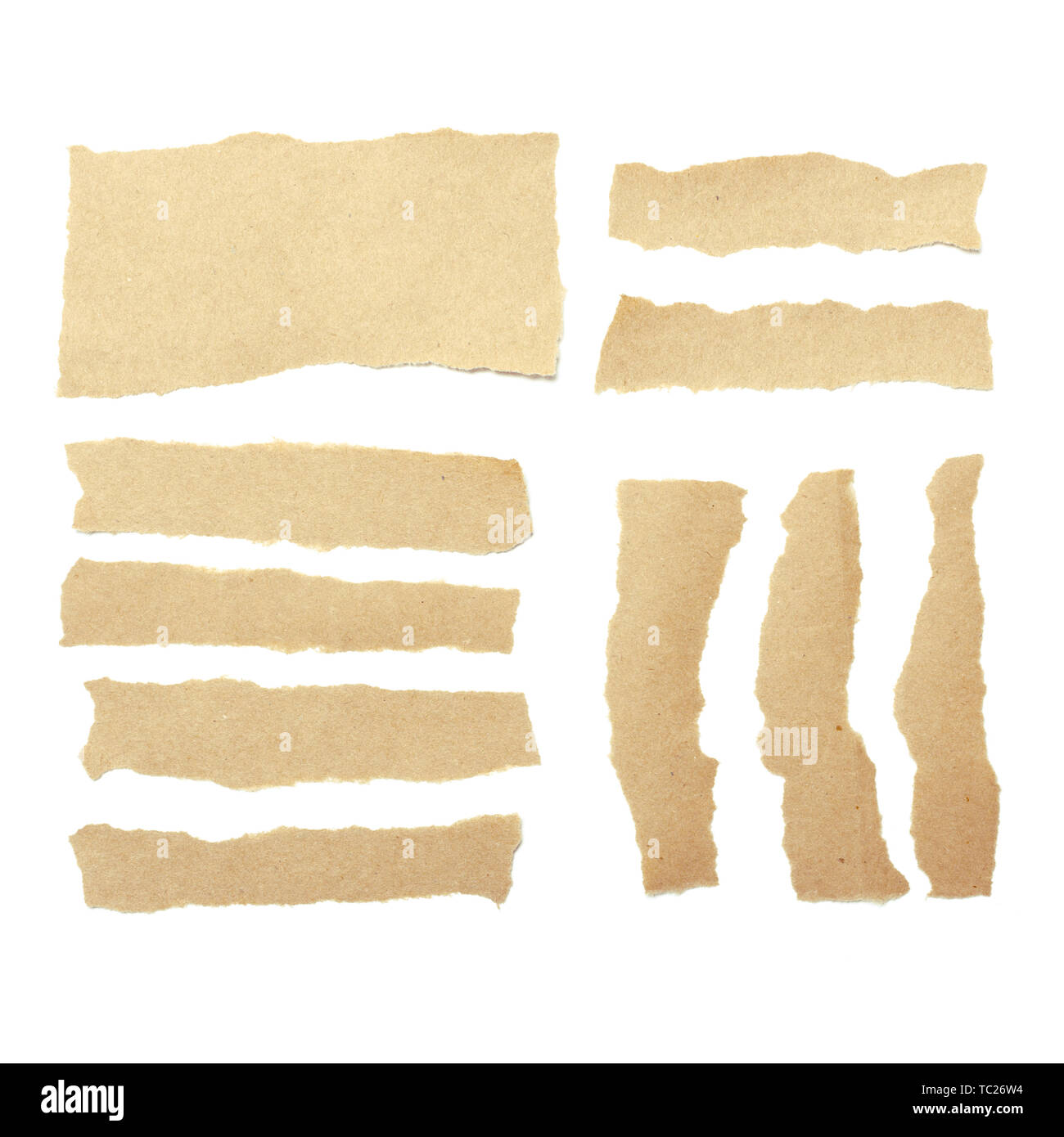 brown ripped pieces of paper on white background Stock Photo - Alamy