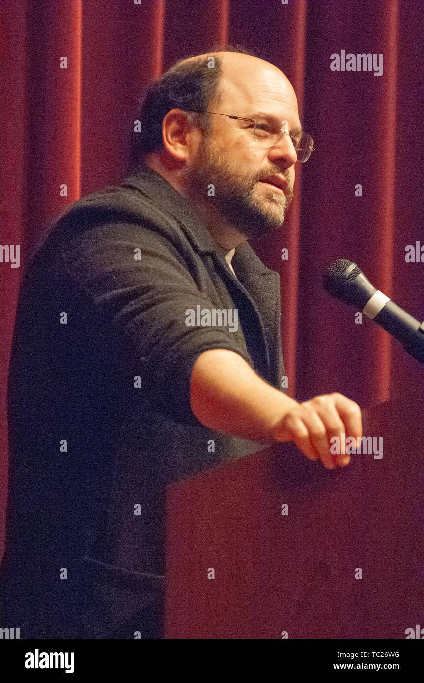 Low angle close-up, in three-quarter profile, of actor and comedian ...