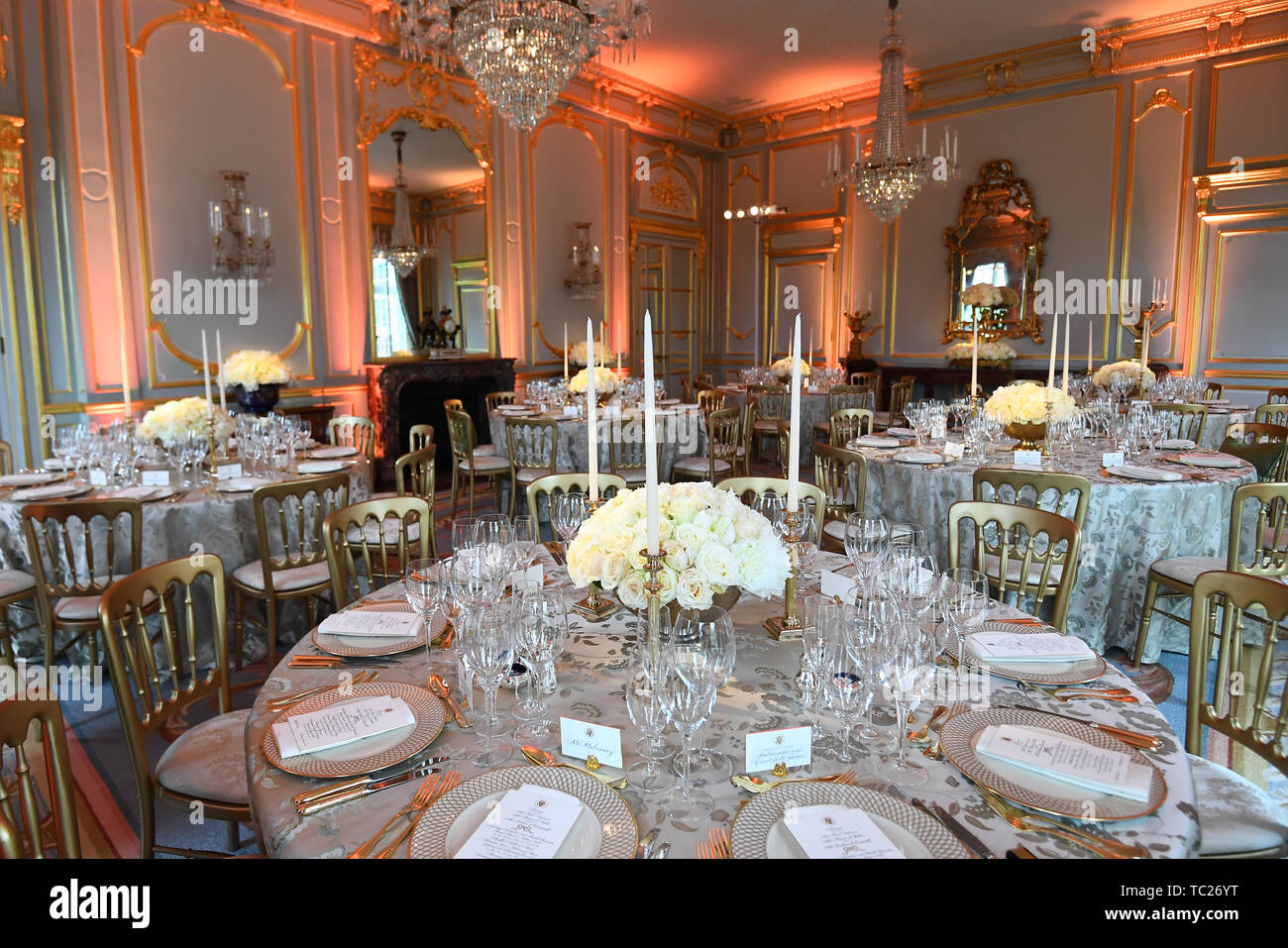 Tables are set for the Return Dinner at Winfield House, the residence ...