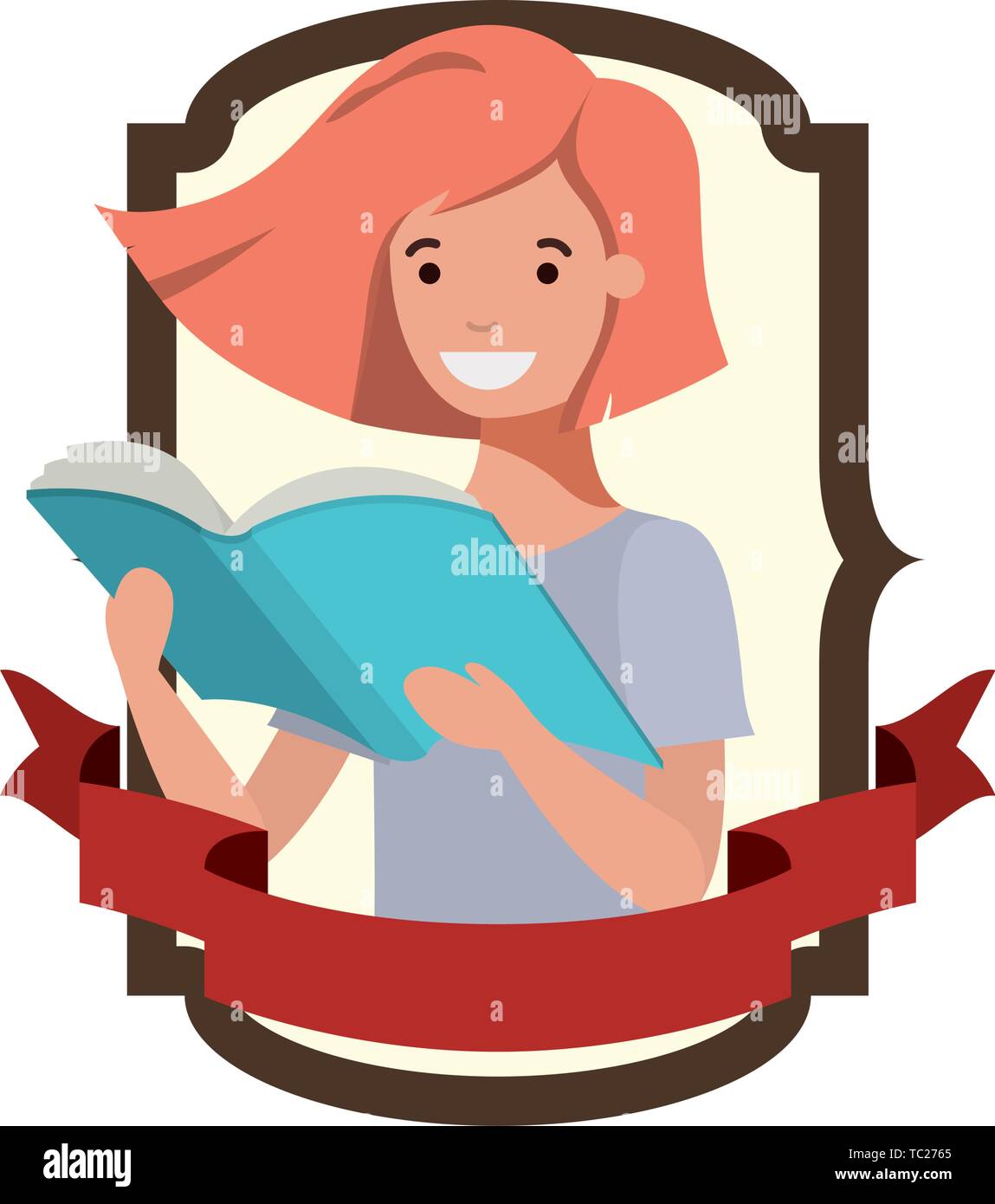 frame with student girl and reading book Stock Vector Image & Art - Alamy