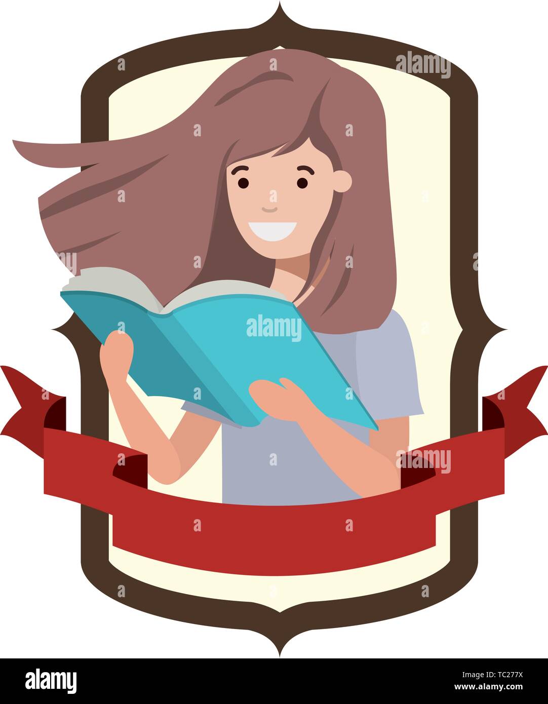 frame with student girl and reading book Stock Vector Image & Art - Alamy