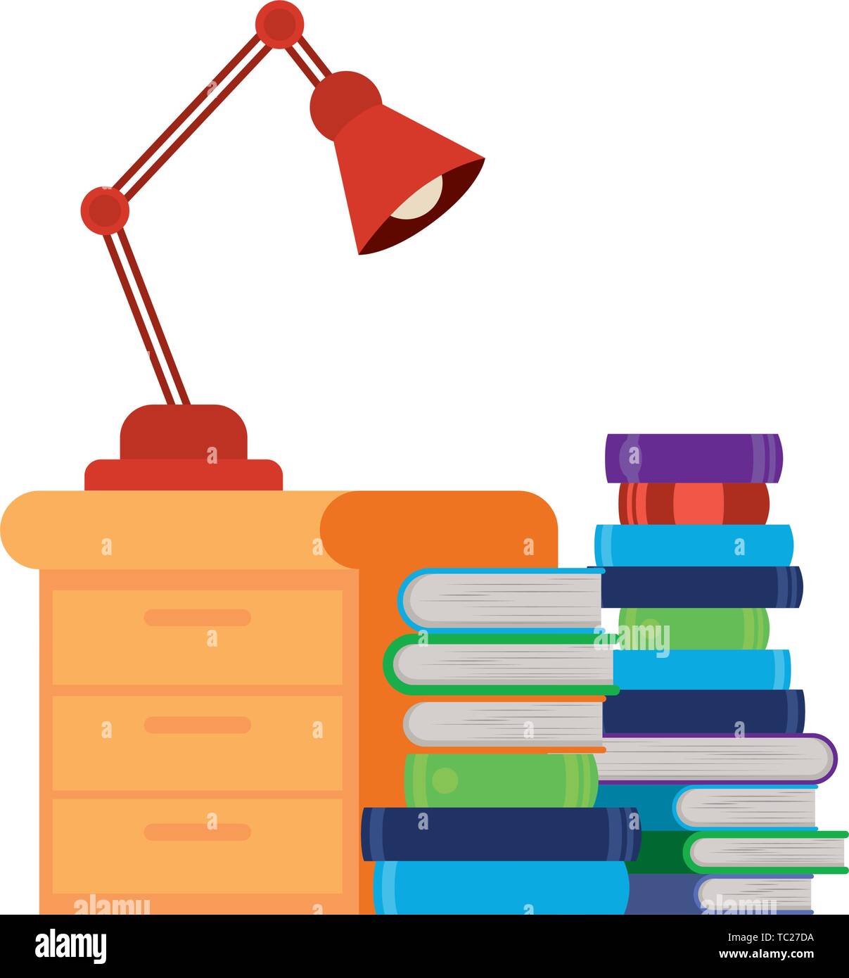 wooden drawer with stack of books in white background Stock Vector ...