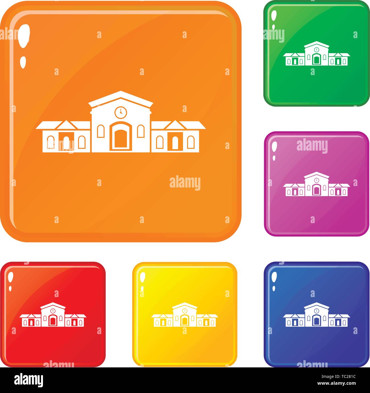Railway station building icons set vector color Stock Vector Image ...