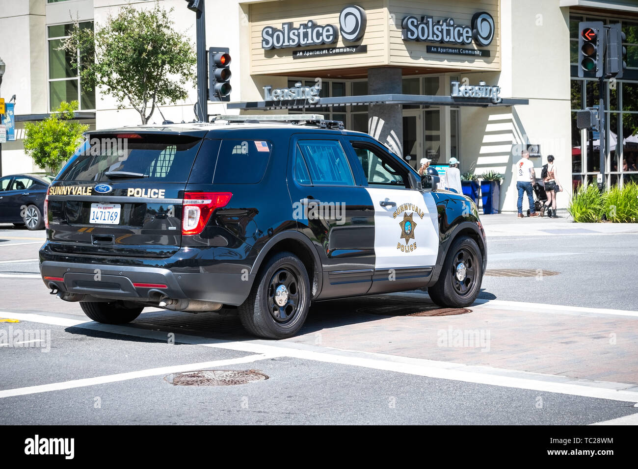 June 2, 2019 Sunnyvale / CA / USA - Police car driving on the street in ...