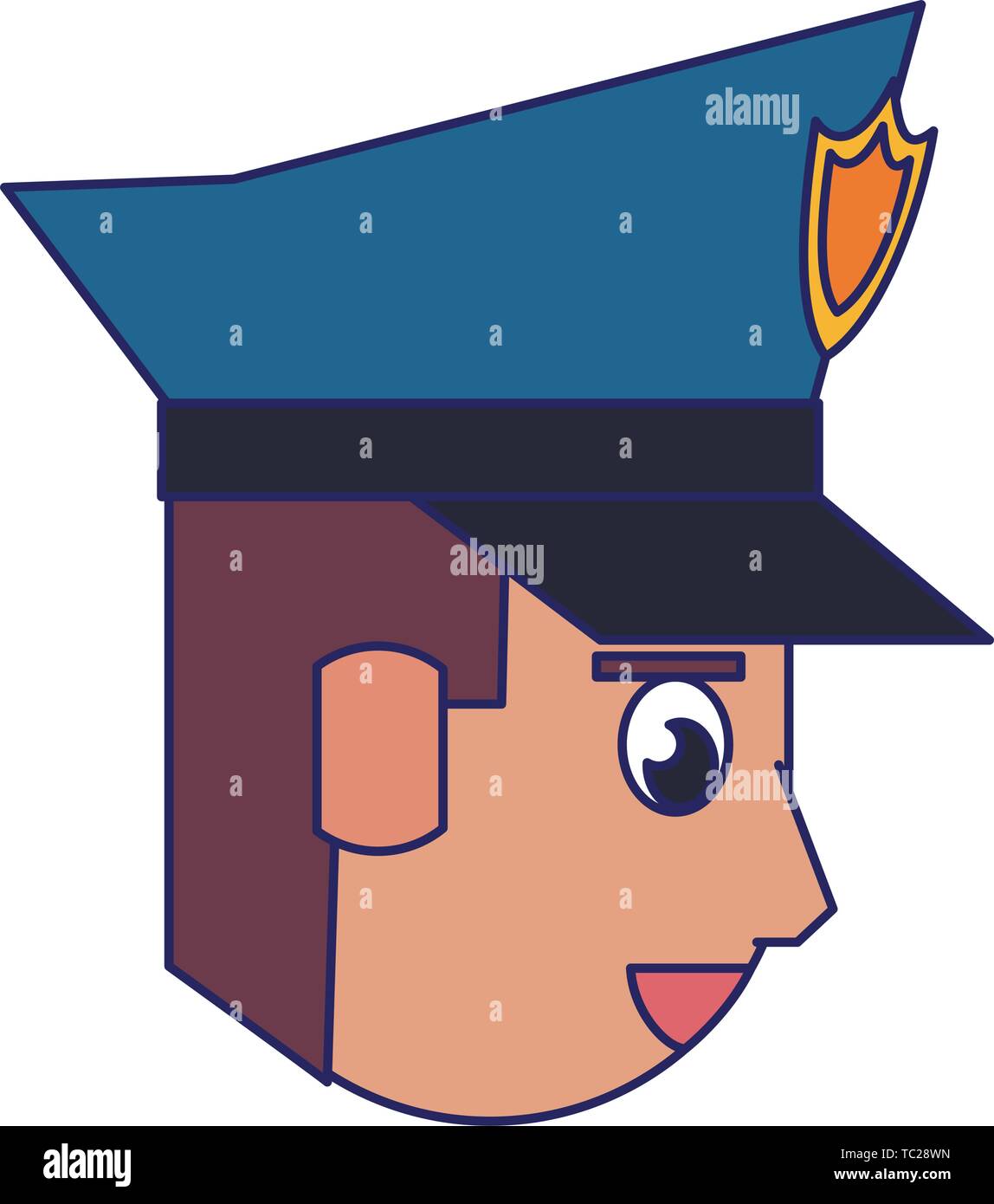 policeman face avatar cartoon character blue lines Stock Vector Image ...