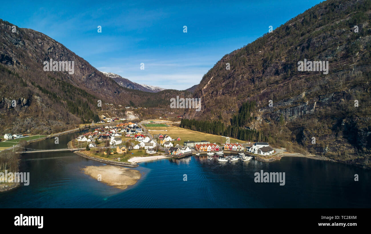 Aerial. Modalen village. Hordaland, Norway Stock Photo - Alamy