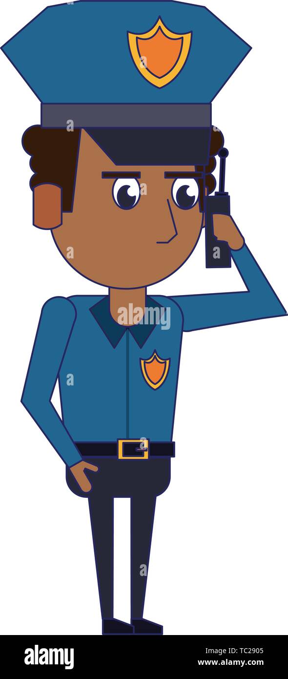 policeman working avatar cartoon character blue lines Stock Vector ...