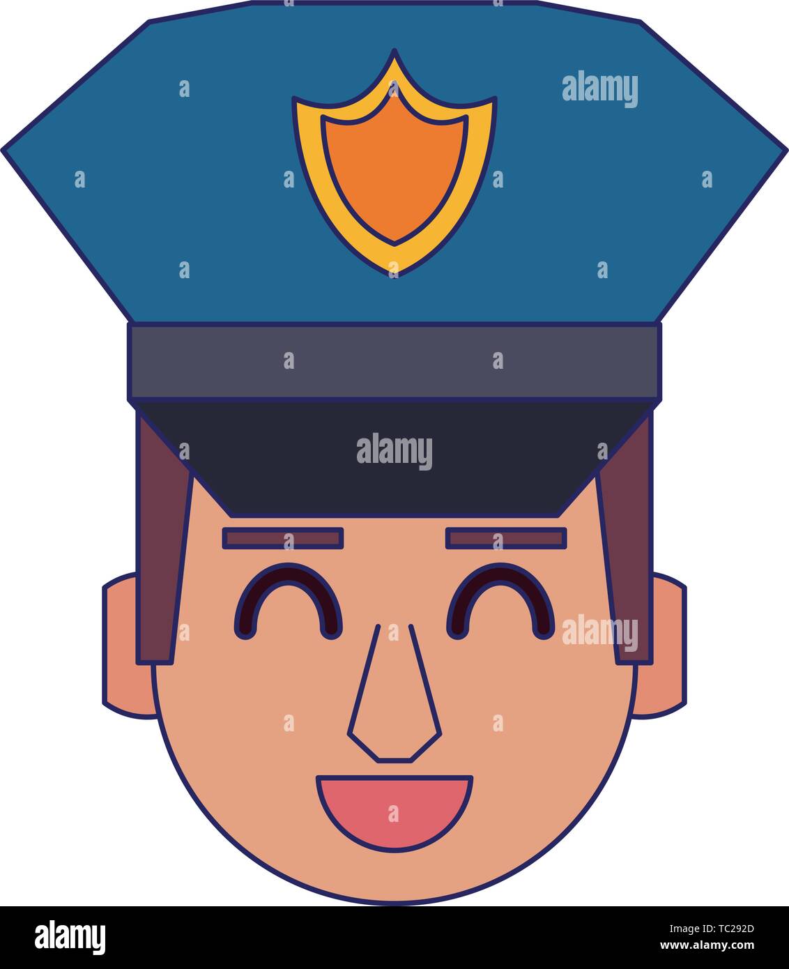 policeman face avatar cartoon character blue lines Stock Vector Image ...