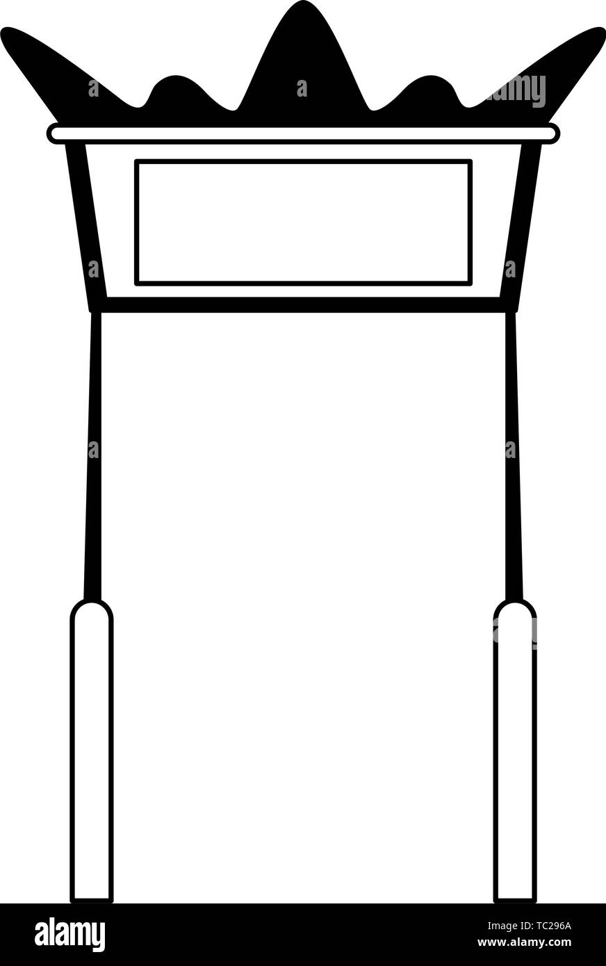 red chinese gate icon cartoon in black and white Stock Vector Image ...