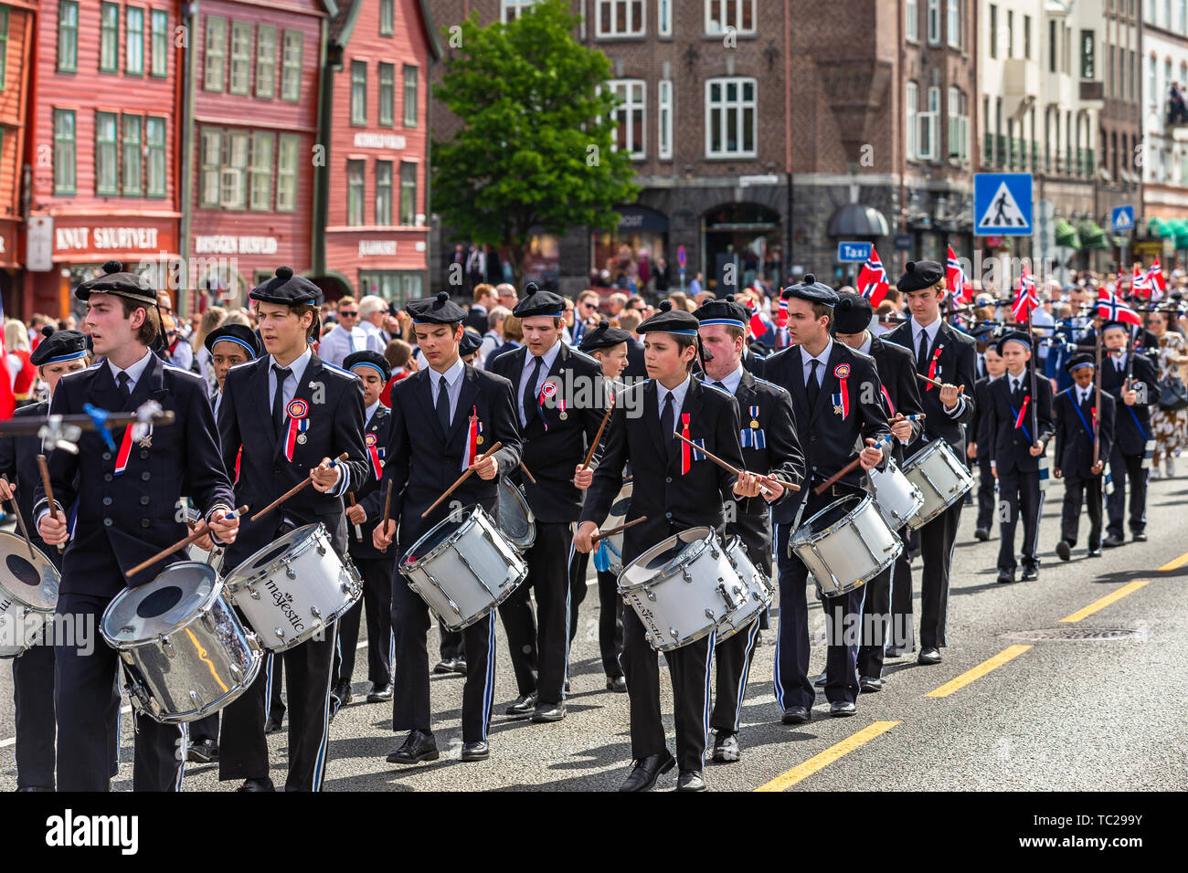 BERGEN, NORWAY - April 14, 2019: Old firefighters vehicle on street in ...