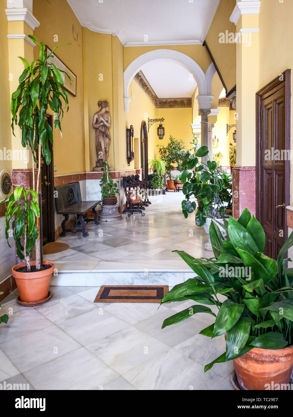 Traditional courtyard in a Manor Sevillian house at the famous ...