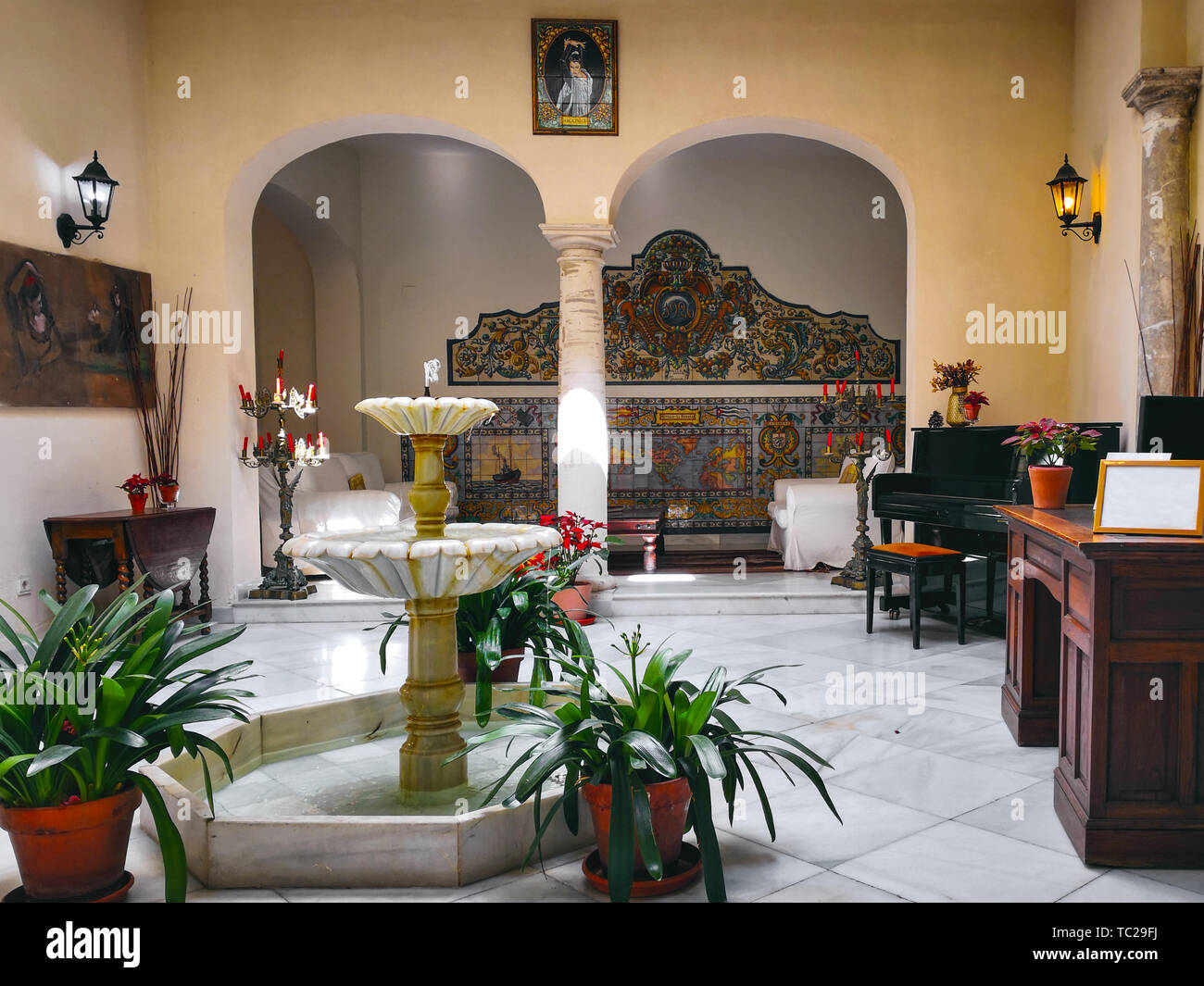 Traditional courtyard in a Manor Sevillian house at the famous ...