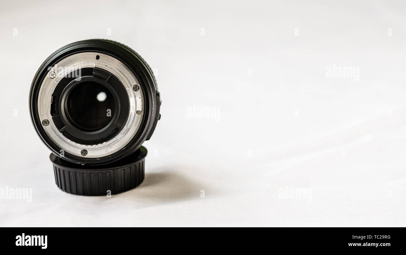 Close up of a prime camera lens against white background Stock Photo ...