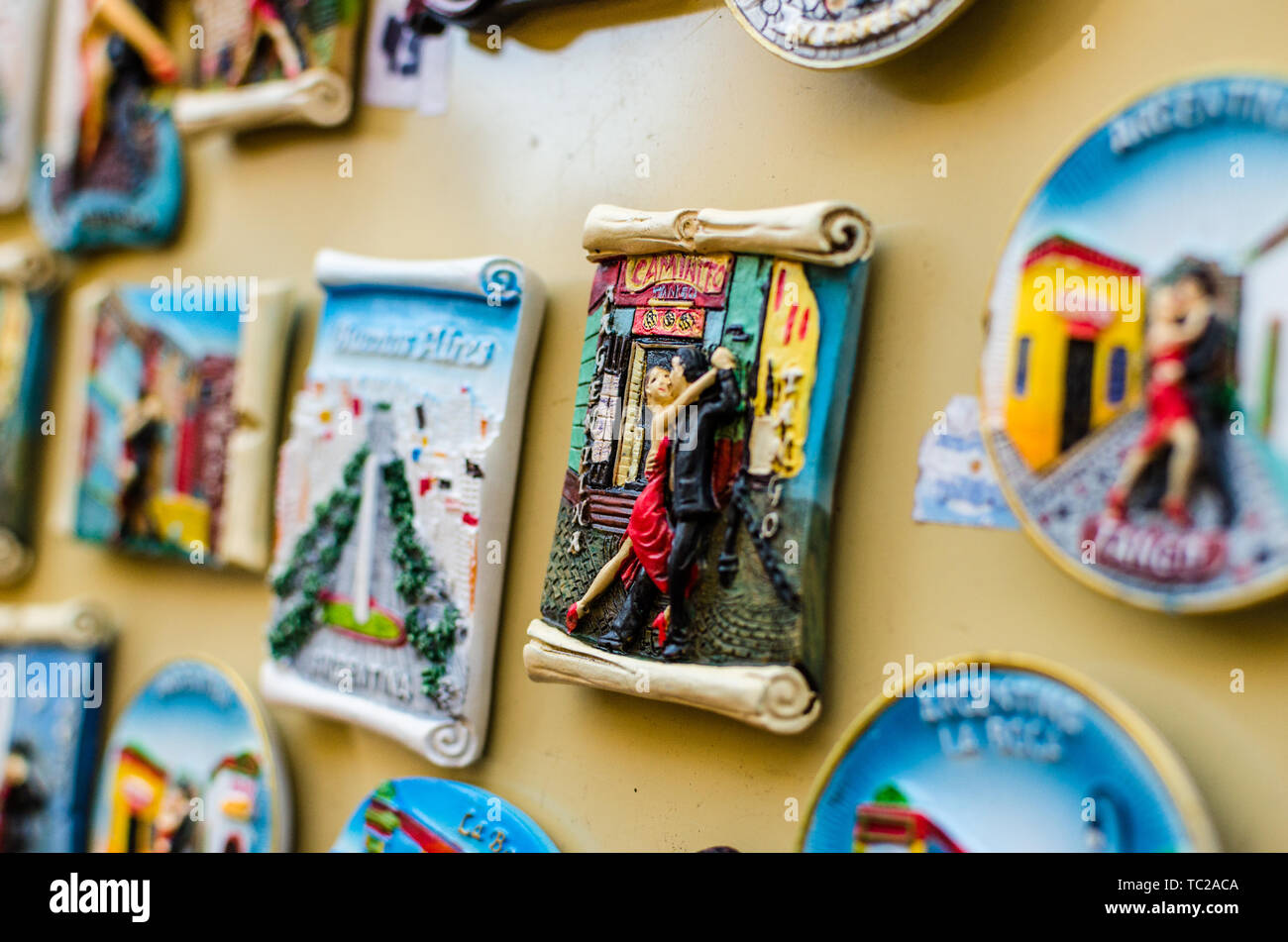 Fridge magnets with traditional tango dancers at a weekend fair Stock ...