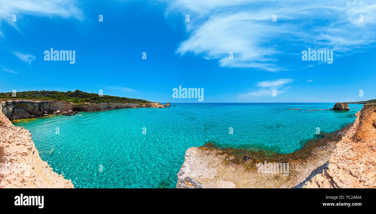 Picturesque seascape with white rocky cliffs, sea bay, islets and ...