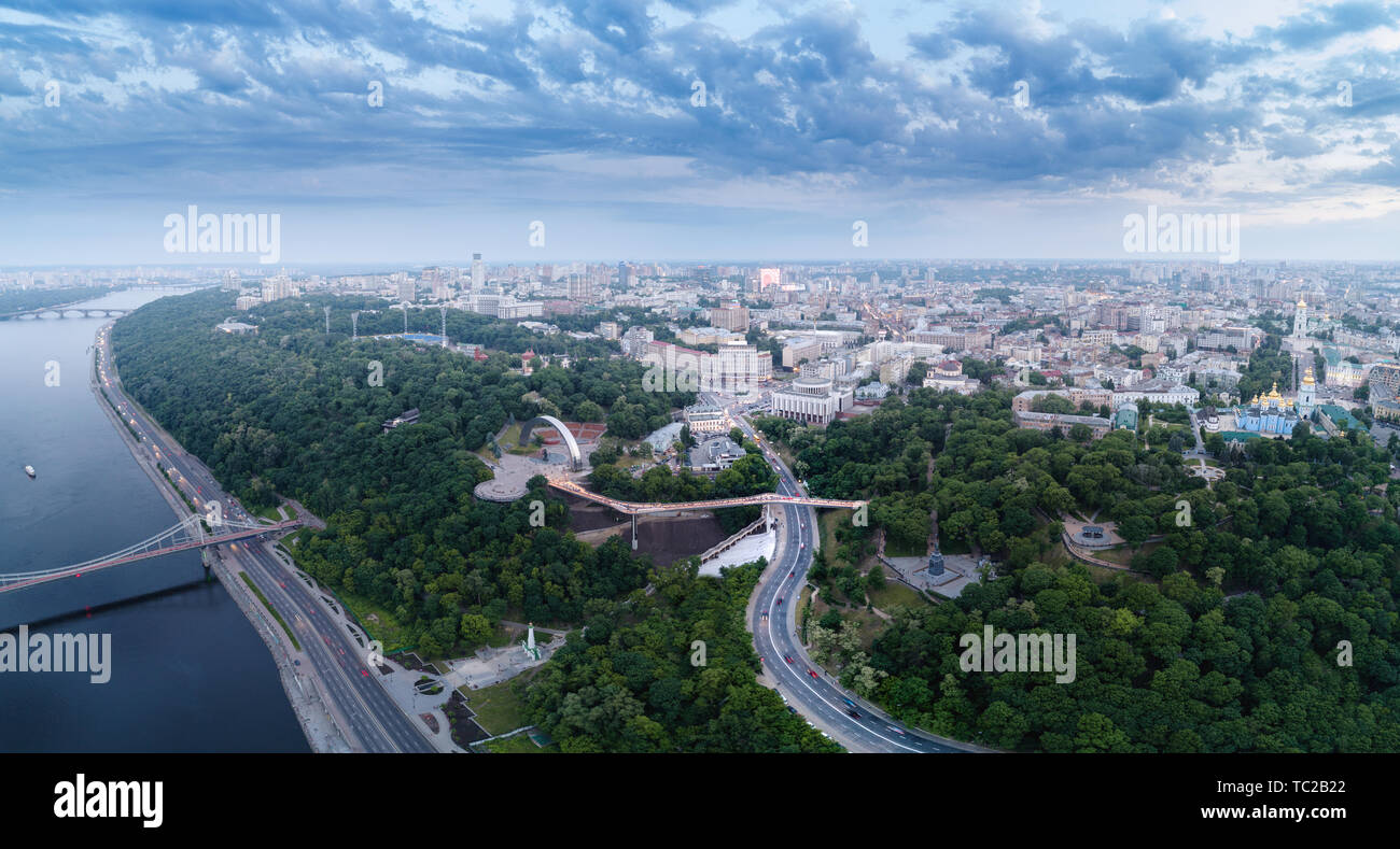 Aerial view of the new glass bridge in Kiev at night Stock Photo - Alamy