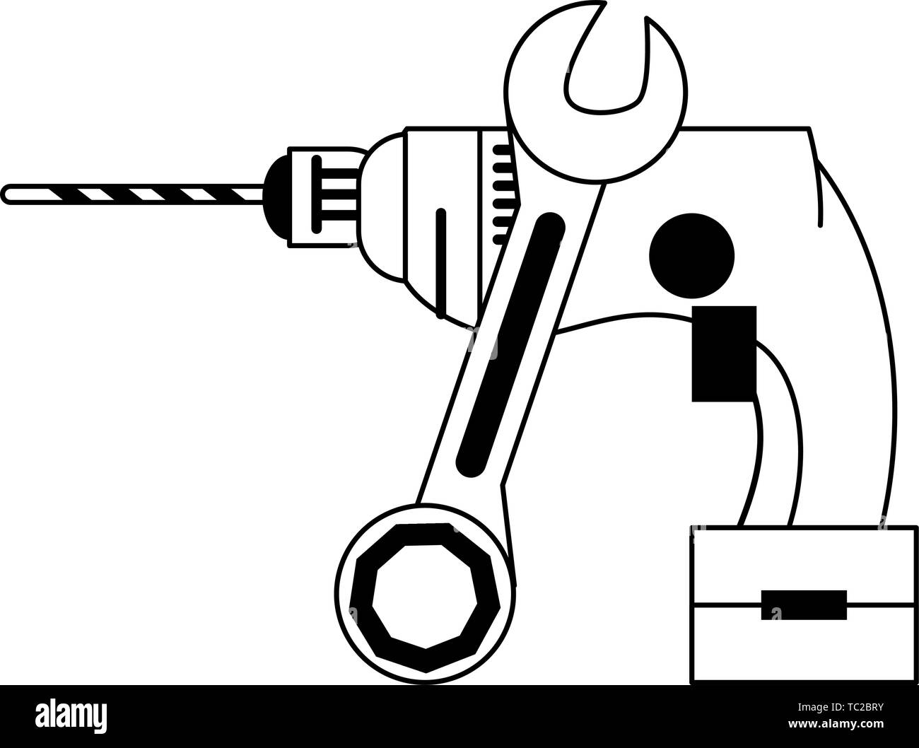 tools set collection workshop icons cartoon in black and white Stock ...