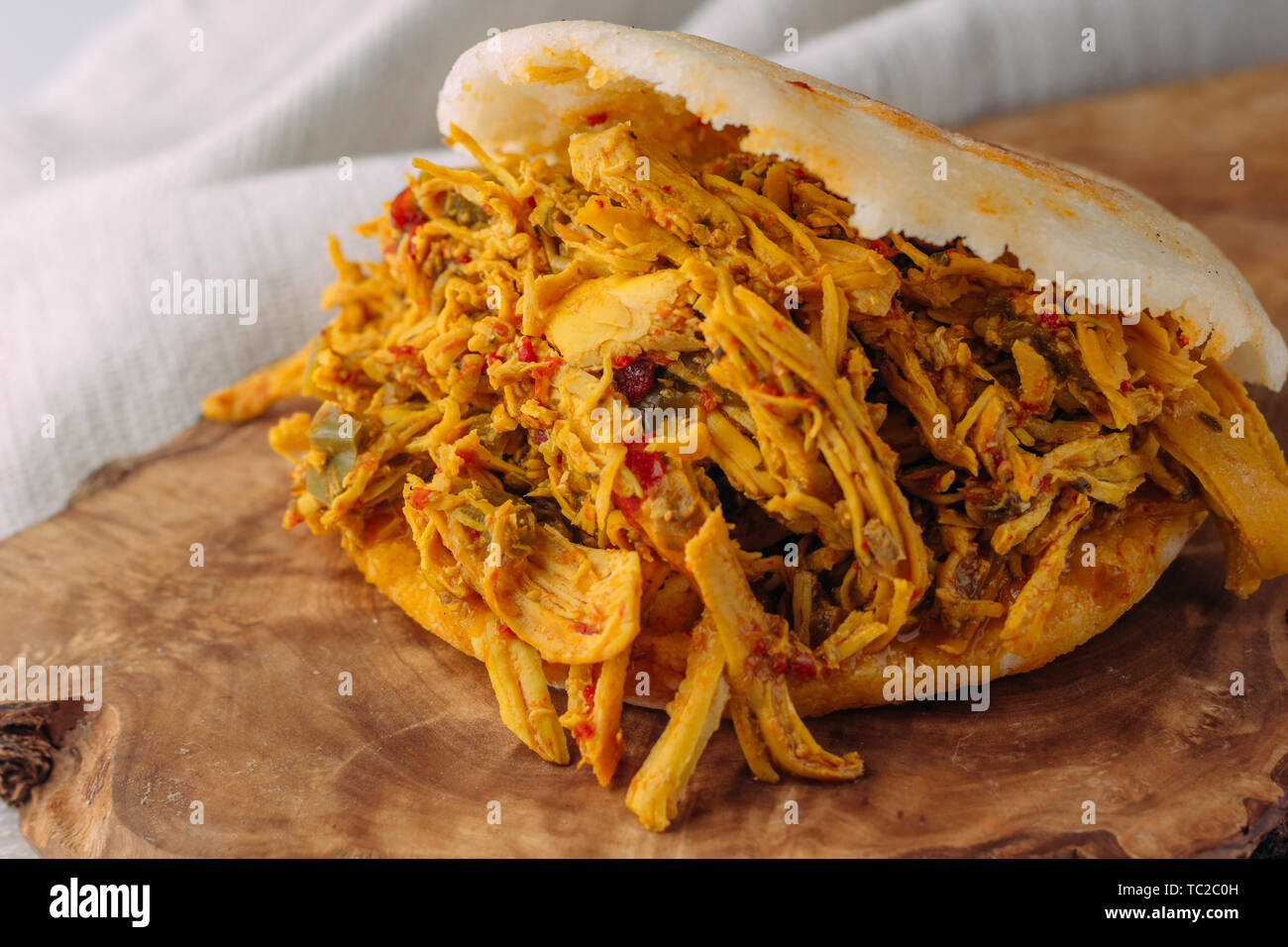 Typical Colombian dish for breakfast, roasted chicken arepa Stock Photo ...
