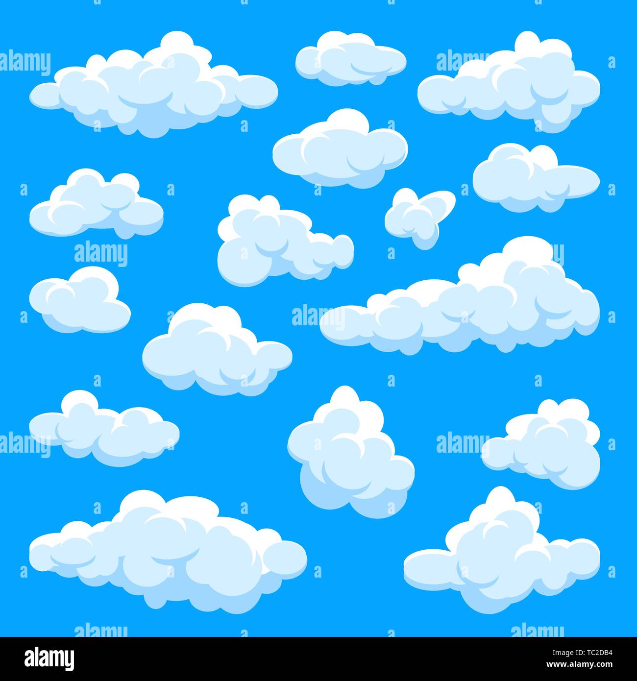 White clouds set. Abstract blue summer sky. Simple cartoon cloud ...
