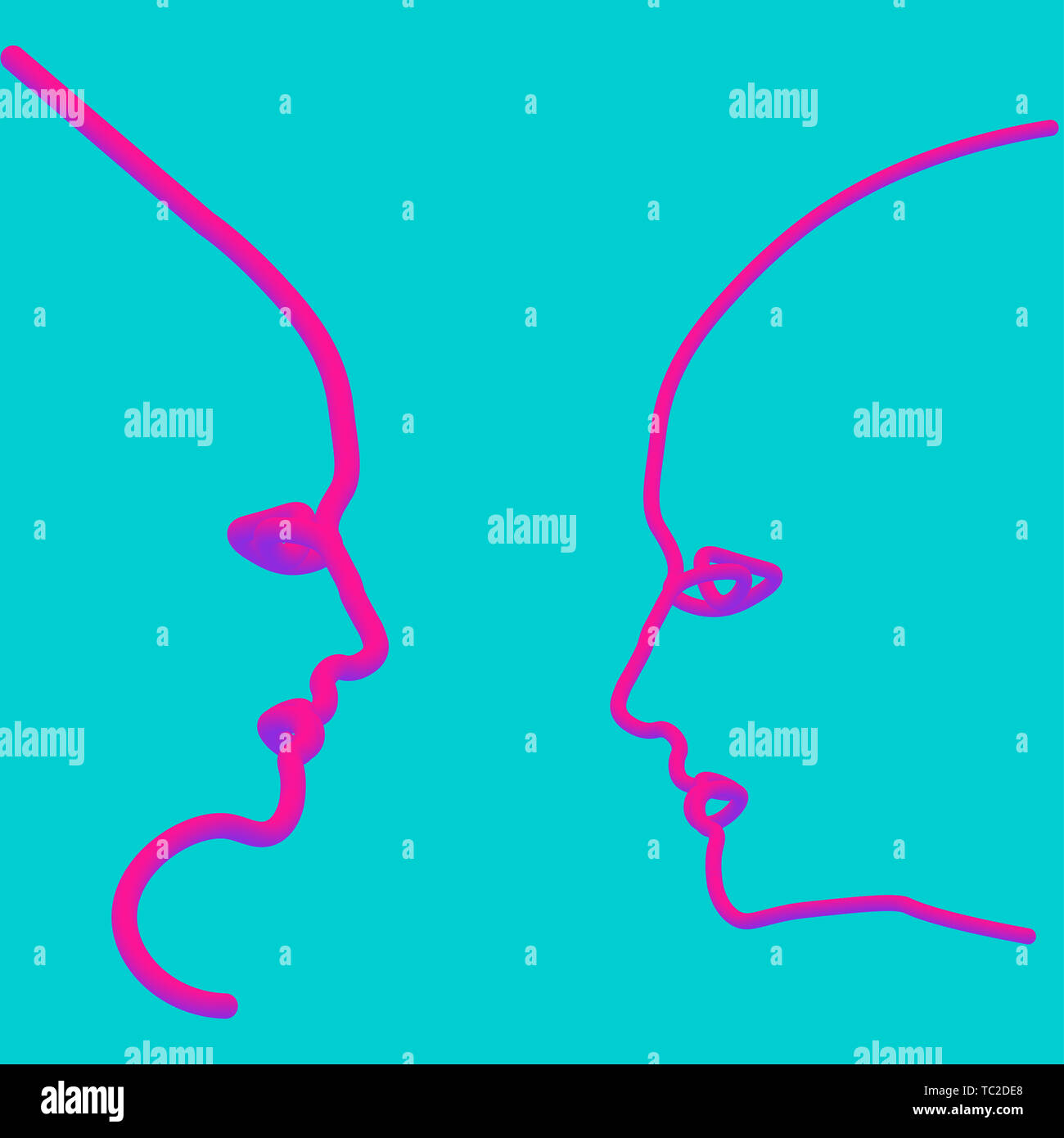 Two people silhouettes drawn with one line. Simple illustration ...