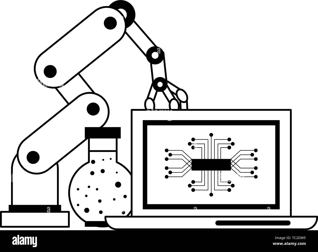 artifical intelligence icons concept cartoon in black and white Stock ...