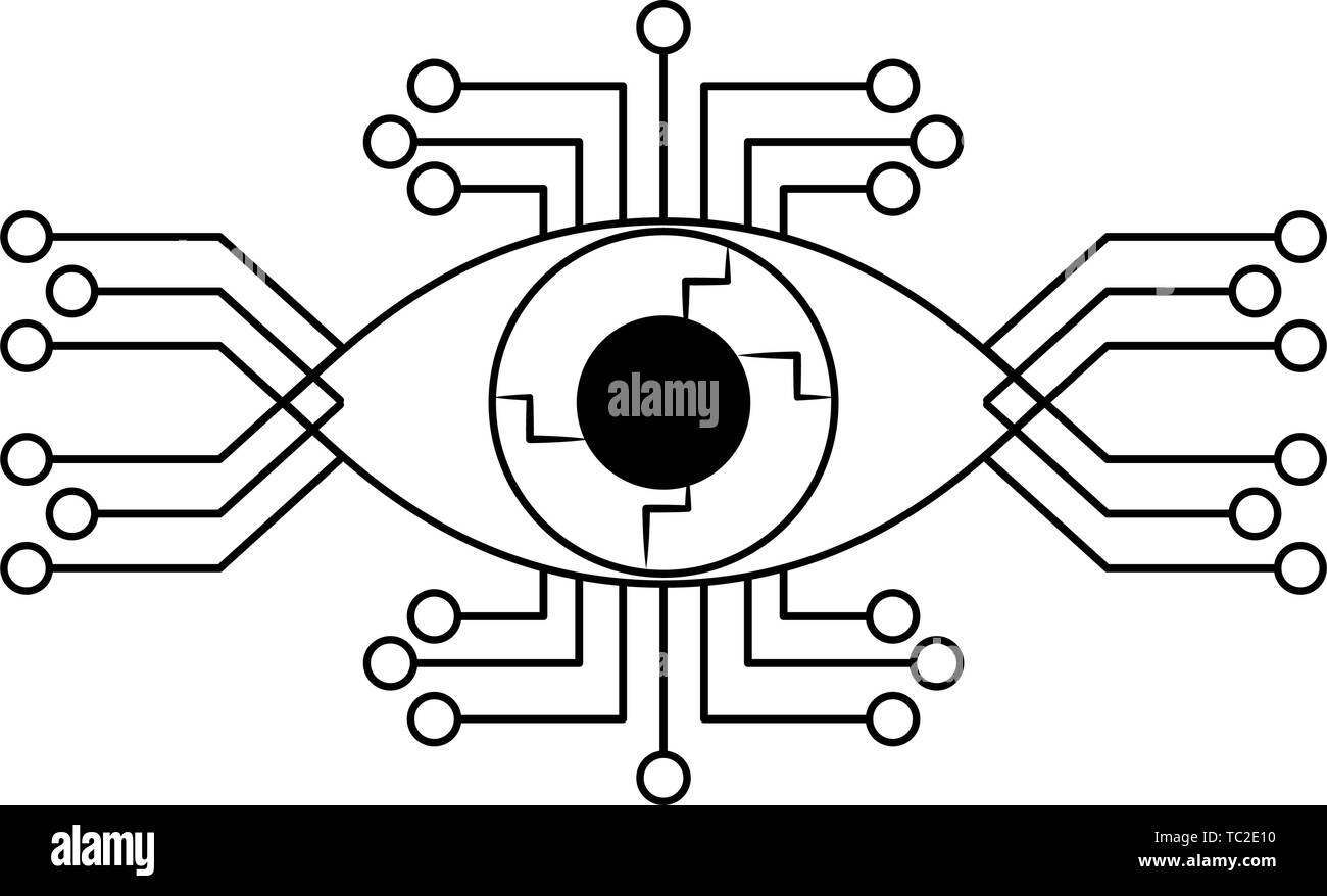 cyborg eye icon cartoon isolated in black and white Stock Vector Image ...