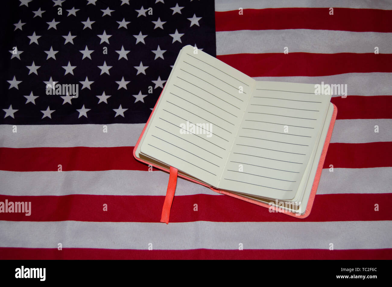 Usa flag with notebook, diary , copy space Stock Photo - Alamy