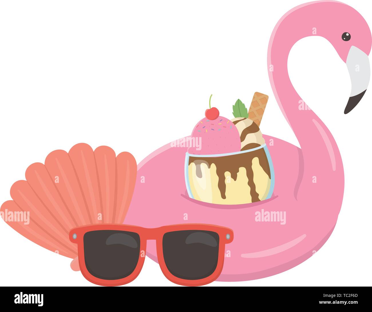 Flamingo float and summer icon set design, Vacation beach tropical ...