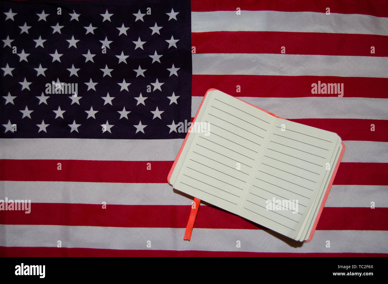 Usa flag with notebook, diary , copy space Stock Photo - Alamy