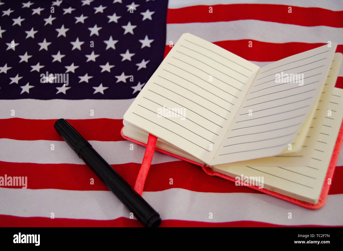 Usa flag with notebook, diary , copy space Stock Photo - Alamy