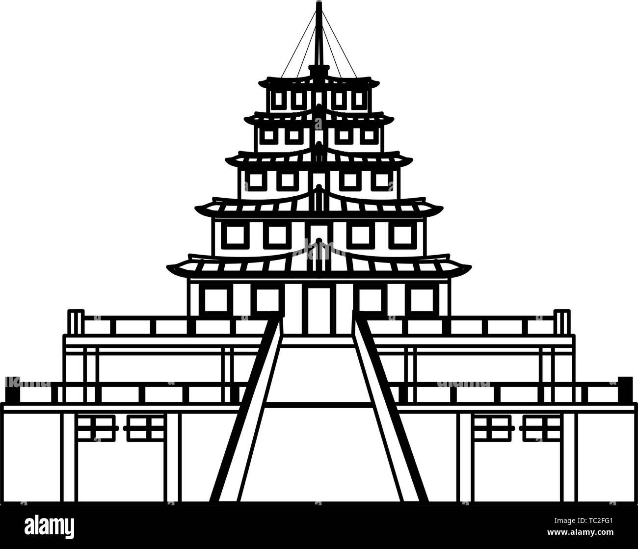 oriental palace icon cartoon isolated in black and white Stock Vector ...