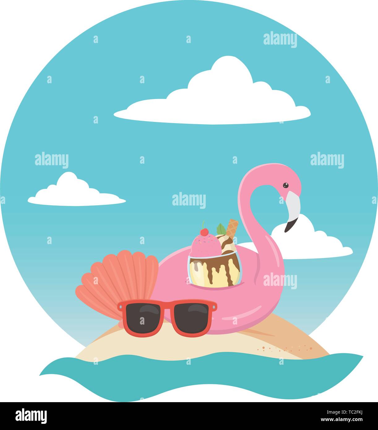 Flamingo float and summer icon set design, Vacation beach tropical ...