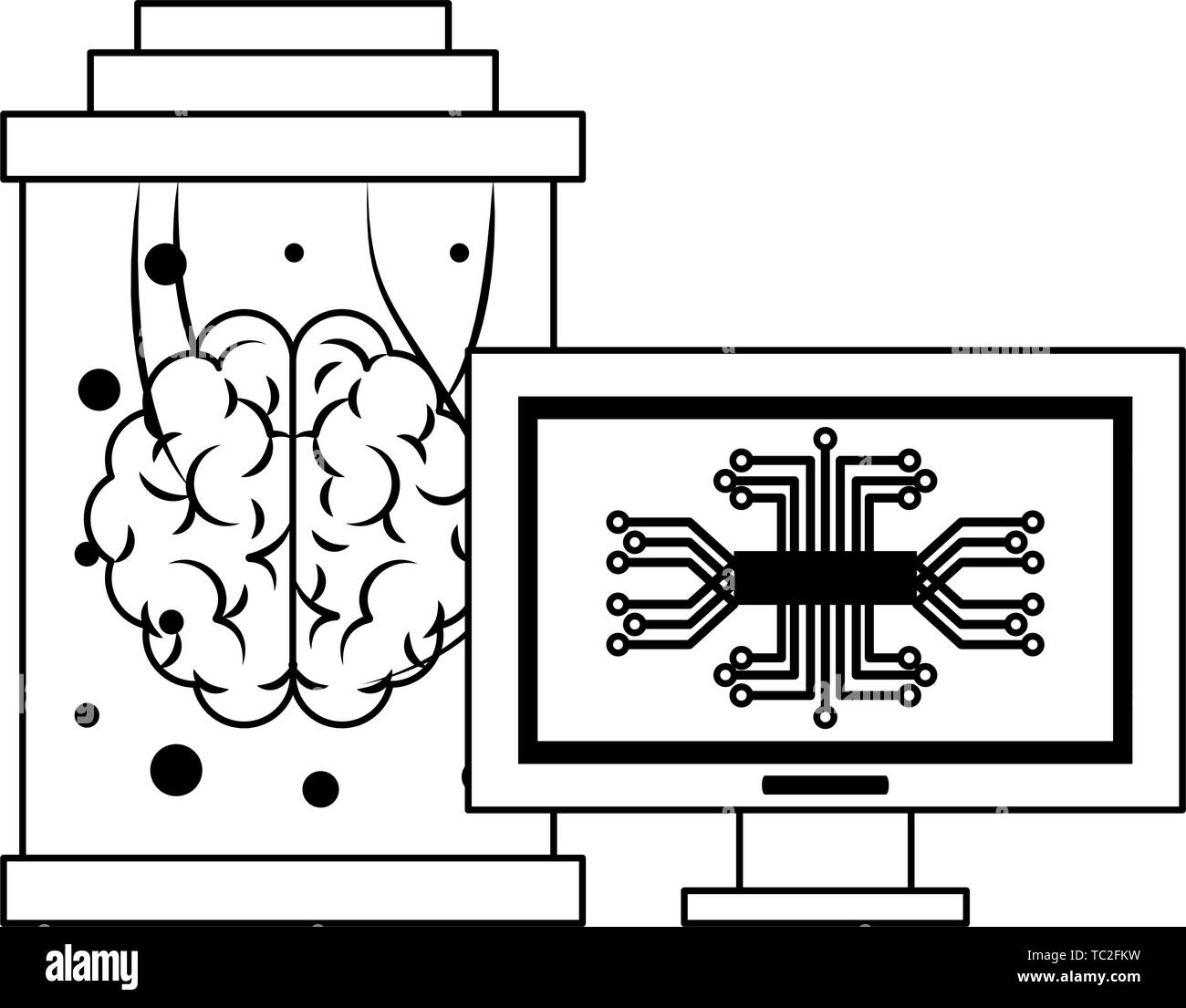 artifical intelligence icons concept cartoon in black and white Stock ...
