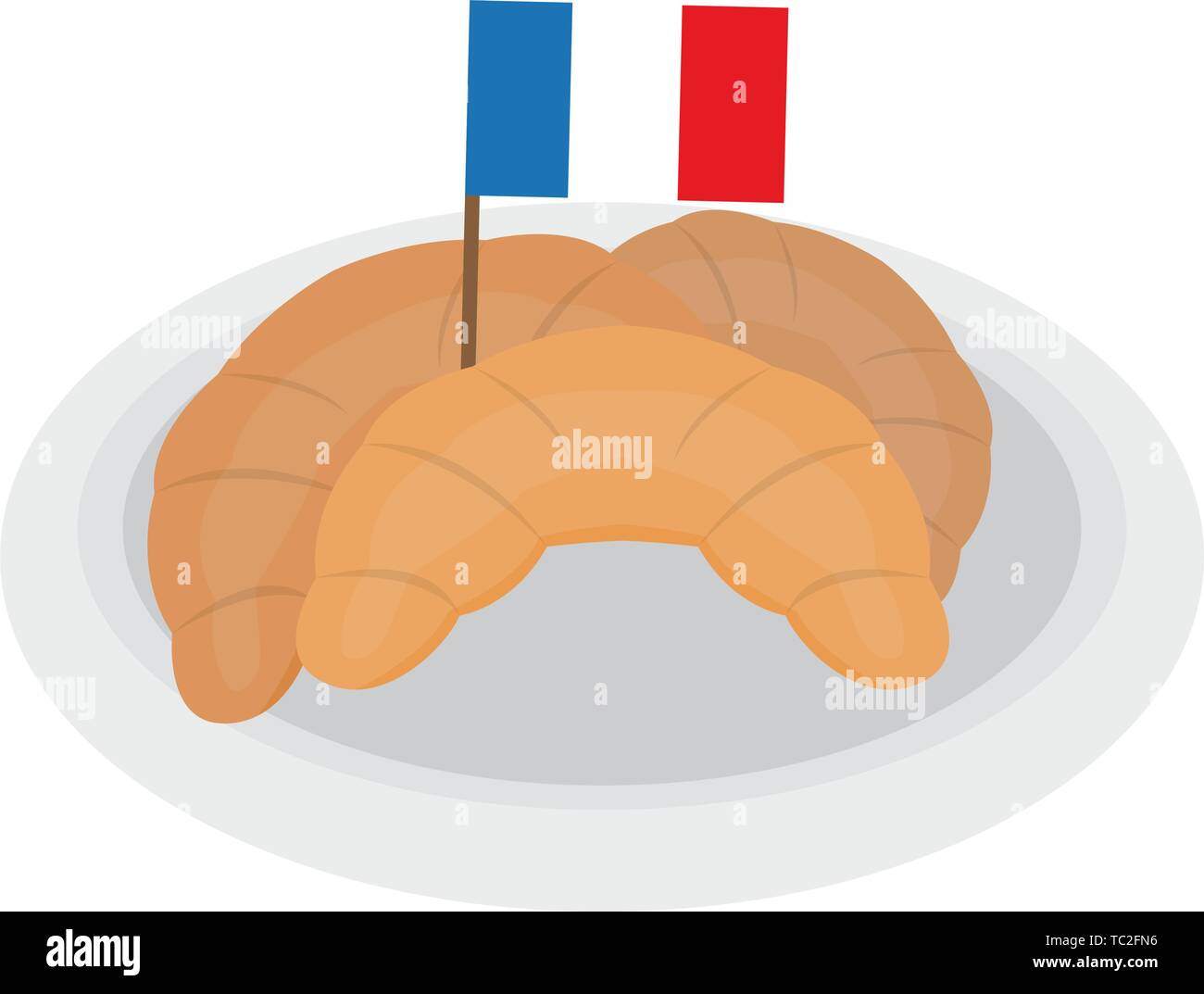Isolated croissant with a flag of France. Traditional french pastry ...