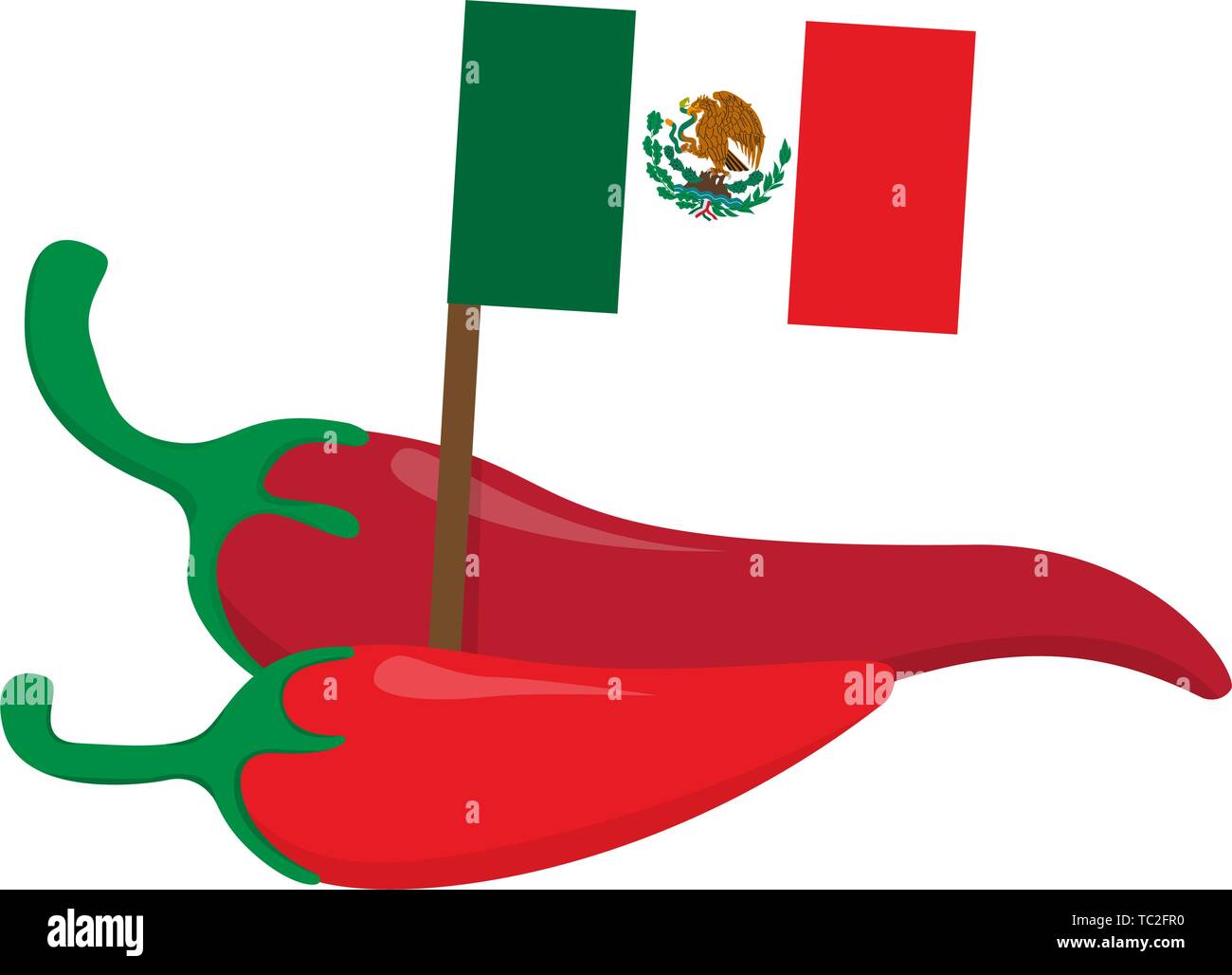 Pair of red chili peppers with a flag of Mexico. Mexican spice - Vector ...