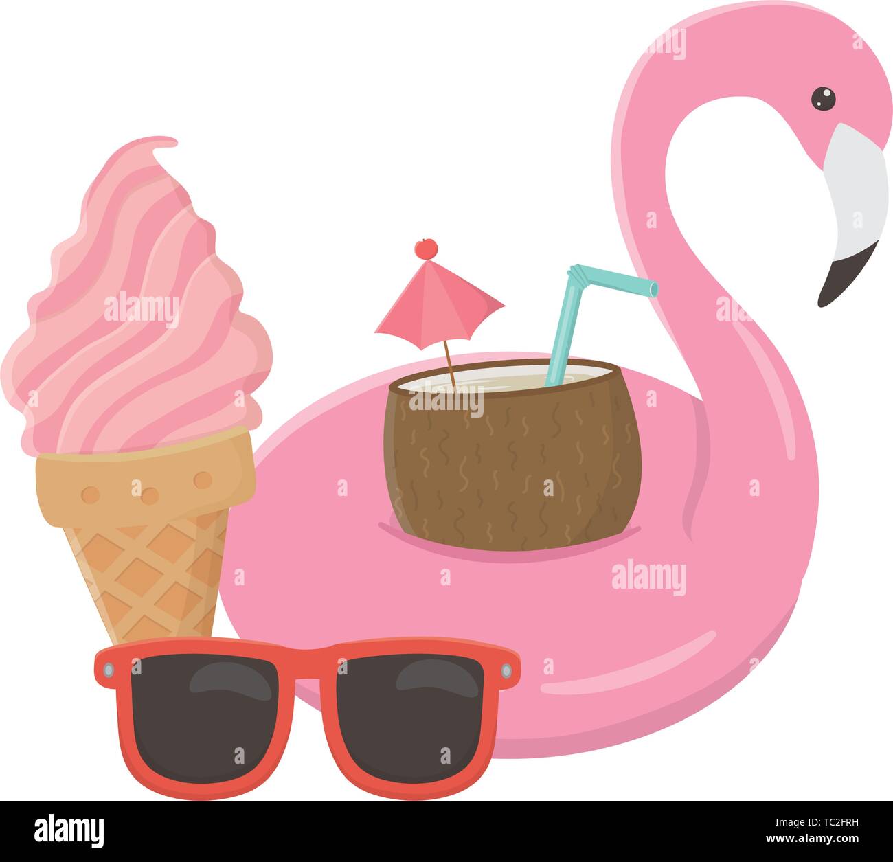Flamingo float and summer icon set design, Vacation beach tropical ...