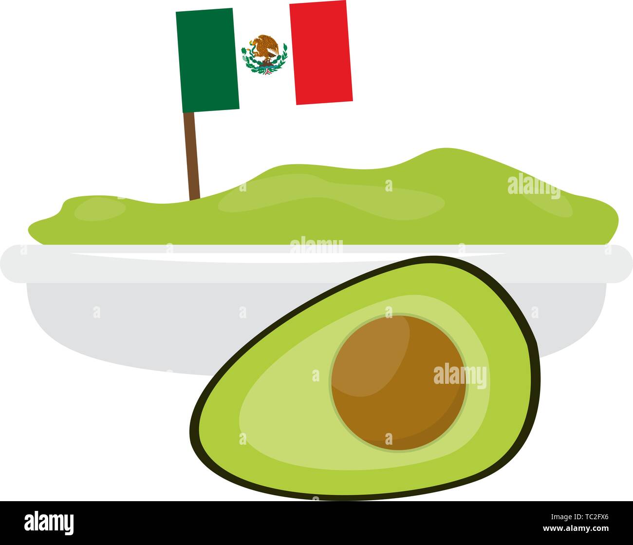 Guacamole bowl with an avocado cut and flag of Mexico. - Traditional ...