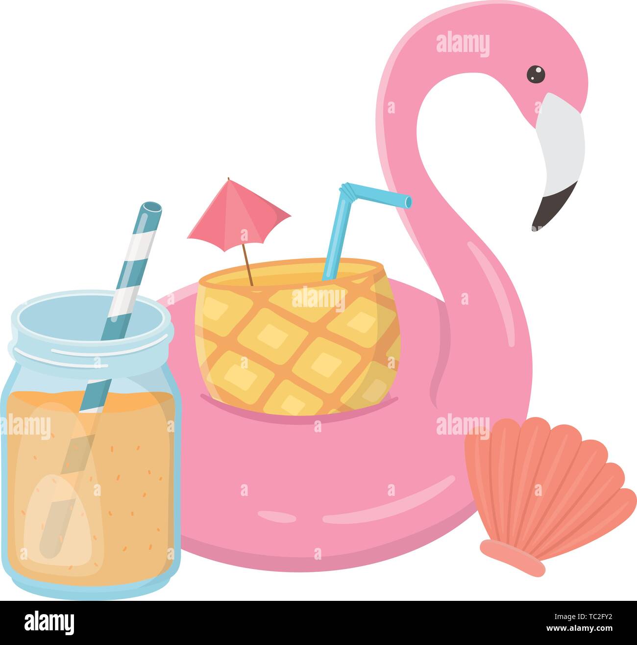 Flamingo float and summer icon set design, Vacation beach tropical ...