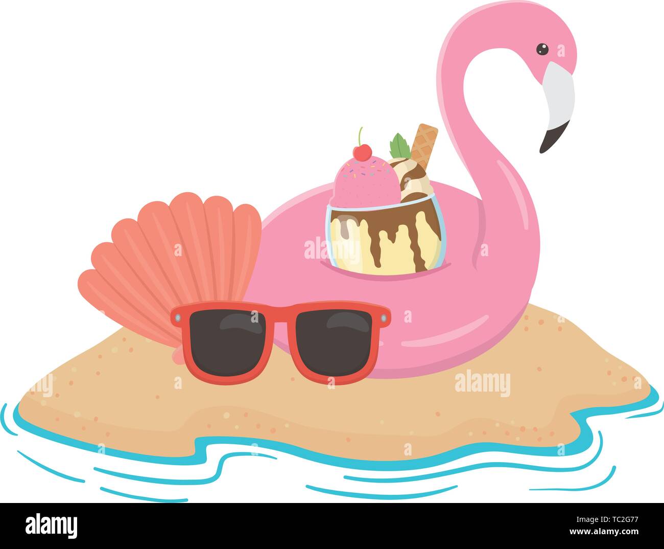 Flamingo float and summer icon set design, Vacation beach tropical ...