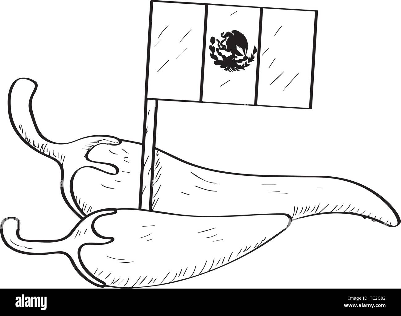 Pair of red chili peppers with a flag of Mexico. Mexican spice ...