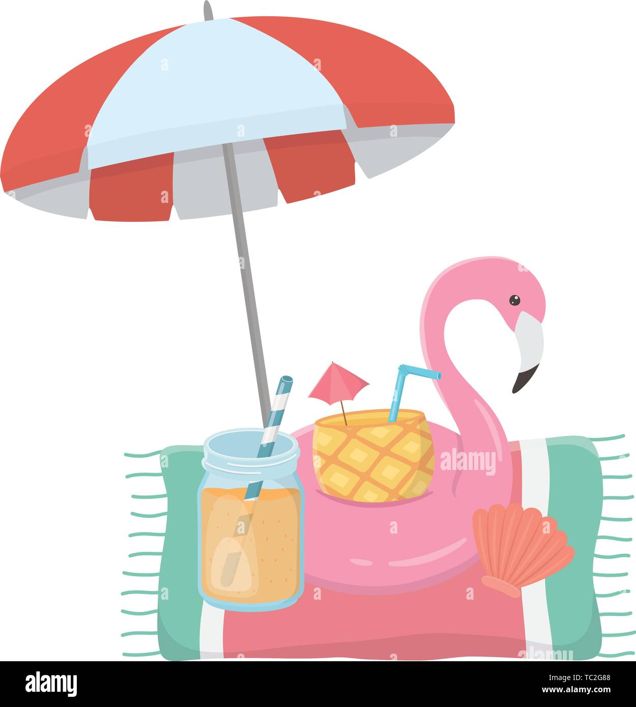 Flamingo float and summer icon set design, Vacation beach tropical ...