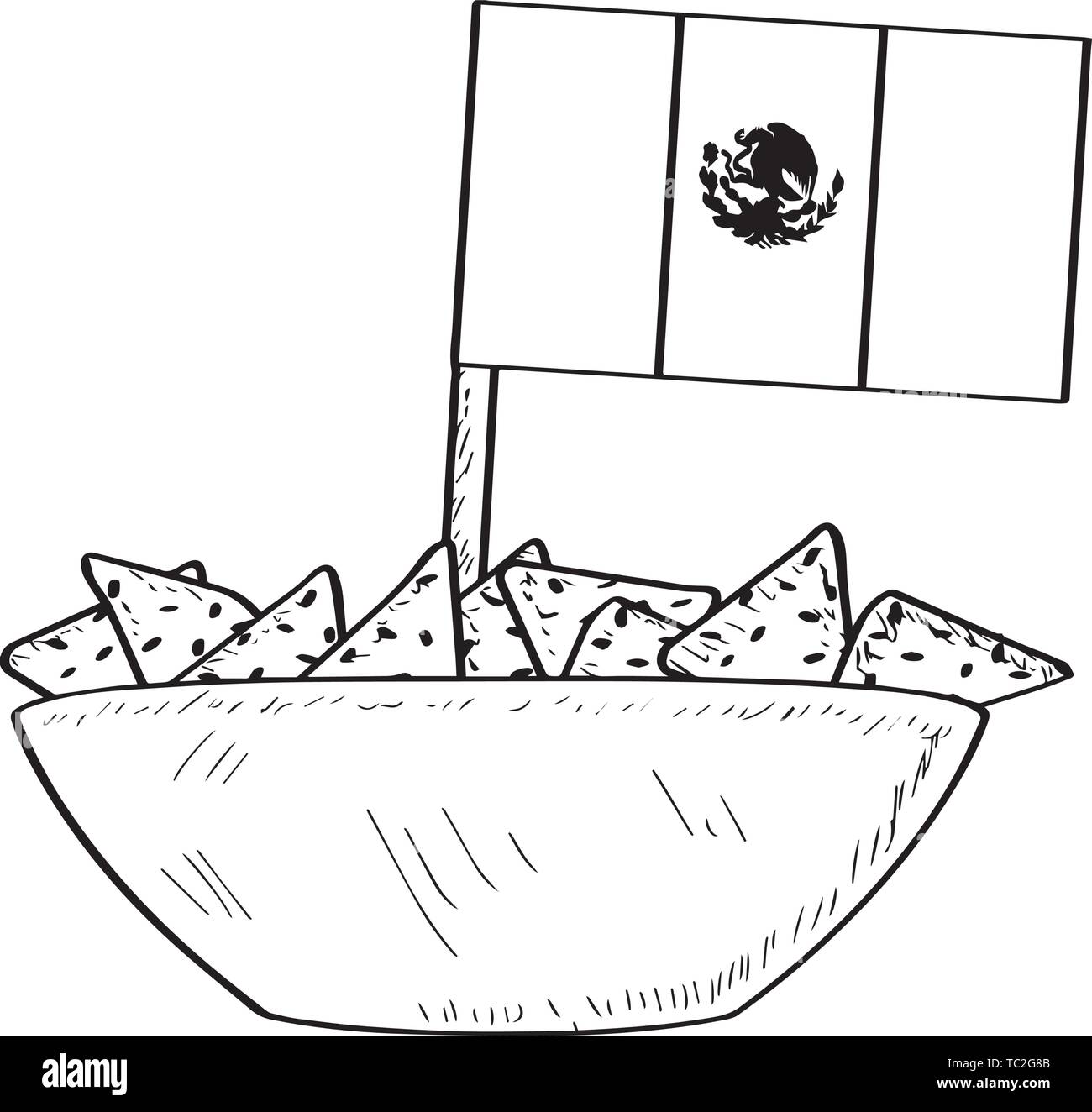 Nachos bowl with a flag of Mexico, Traditional mexican food - Outline ...