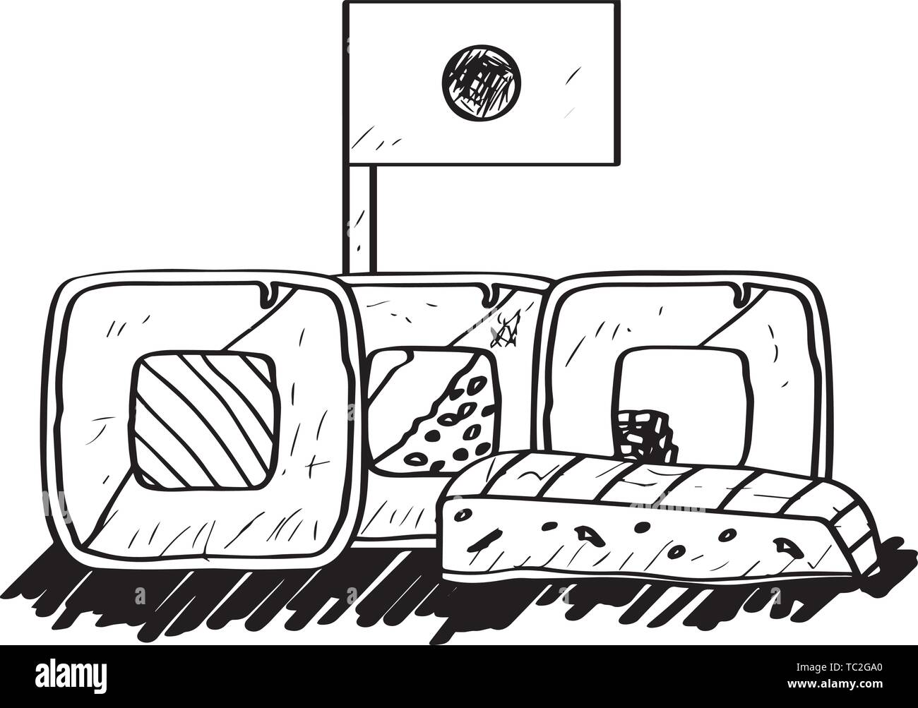 Traditional japanese food with a flag - Outline Vector Stock Vector ...