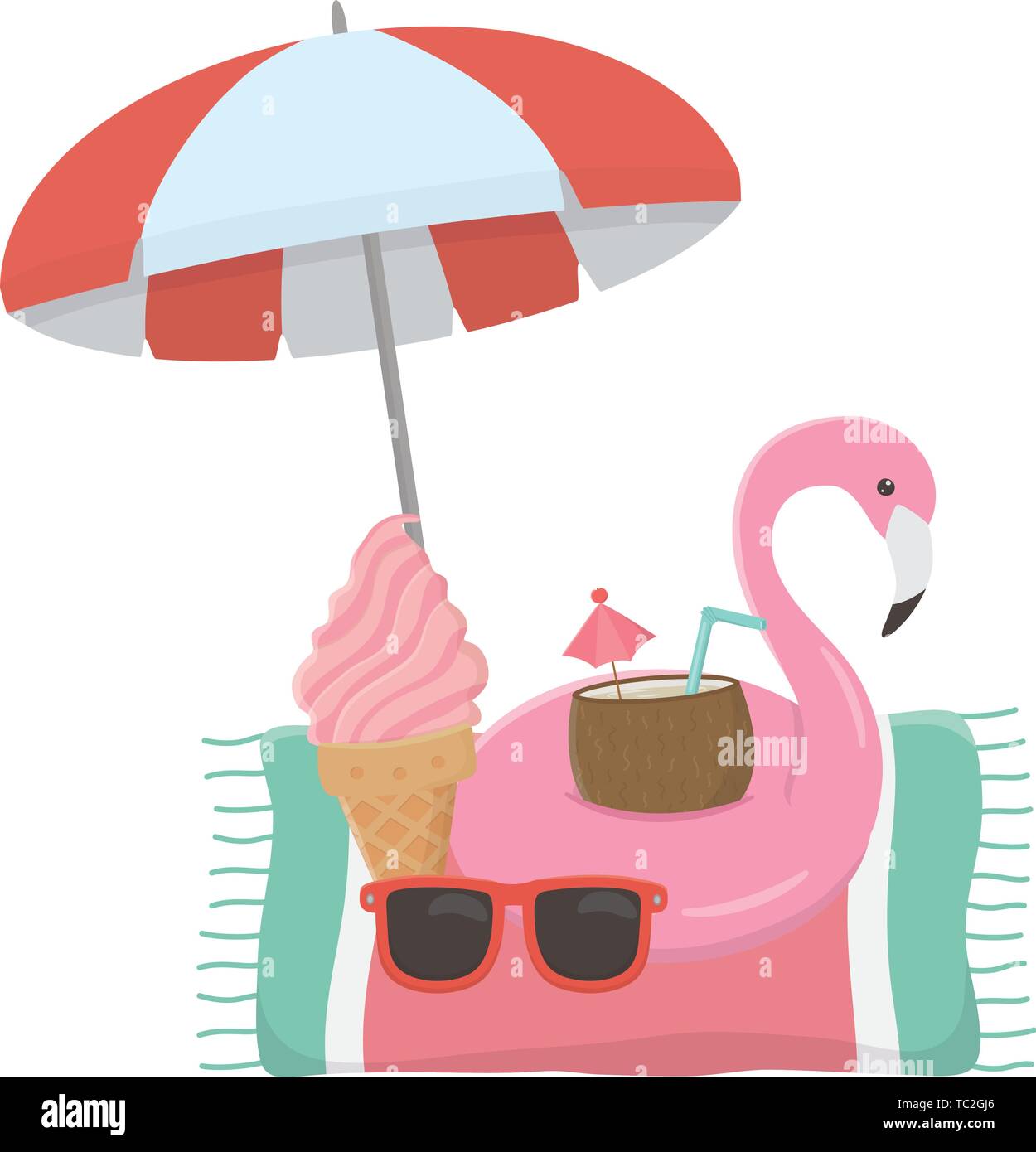 Flamingo float and summer icon set design, Vacation beach tropical ...