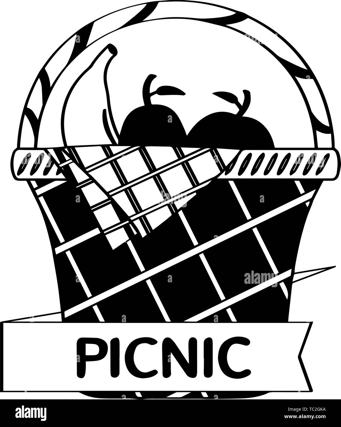 Isolated picnic basket with fruits inside - Outline Vector Stock Vector ...