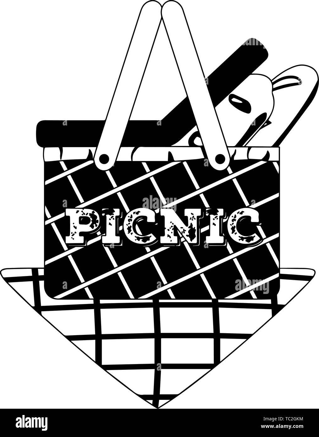 Isolated picnic basket with breads inside - Outline Vector Stock Vector ...