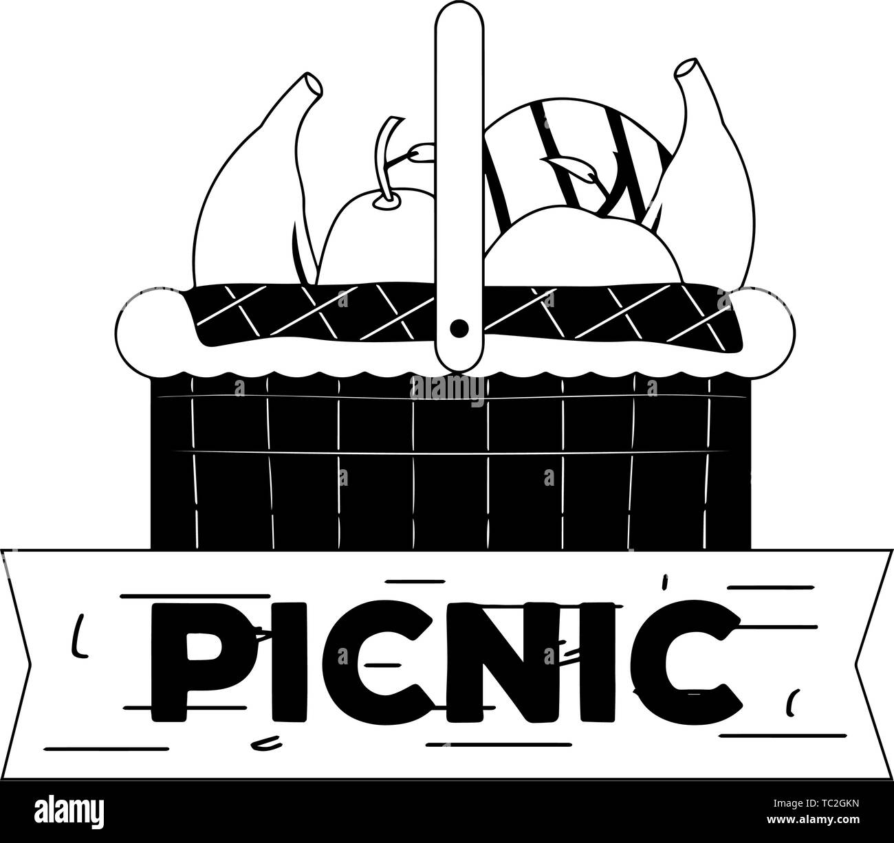 Isolated picnic basket with fruits inside - Outline Vector Stock Vector ...